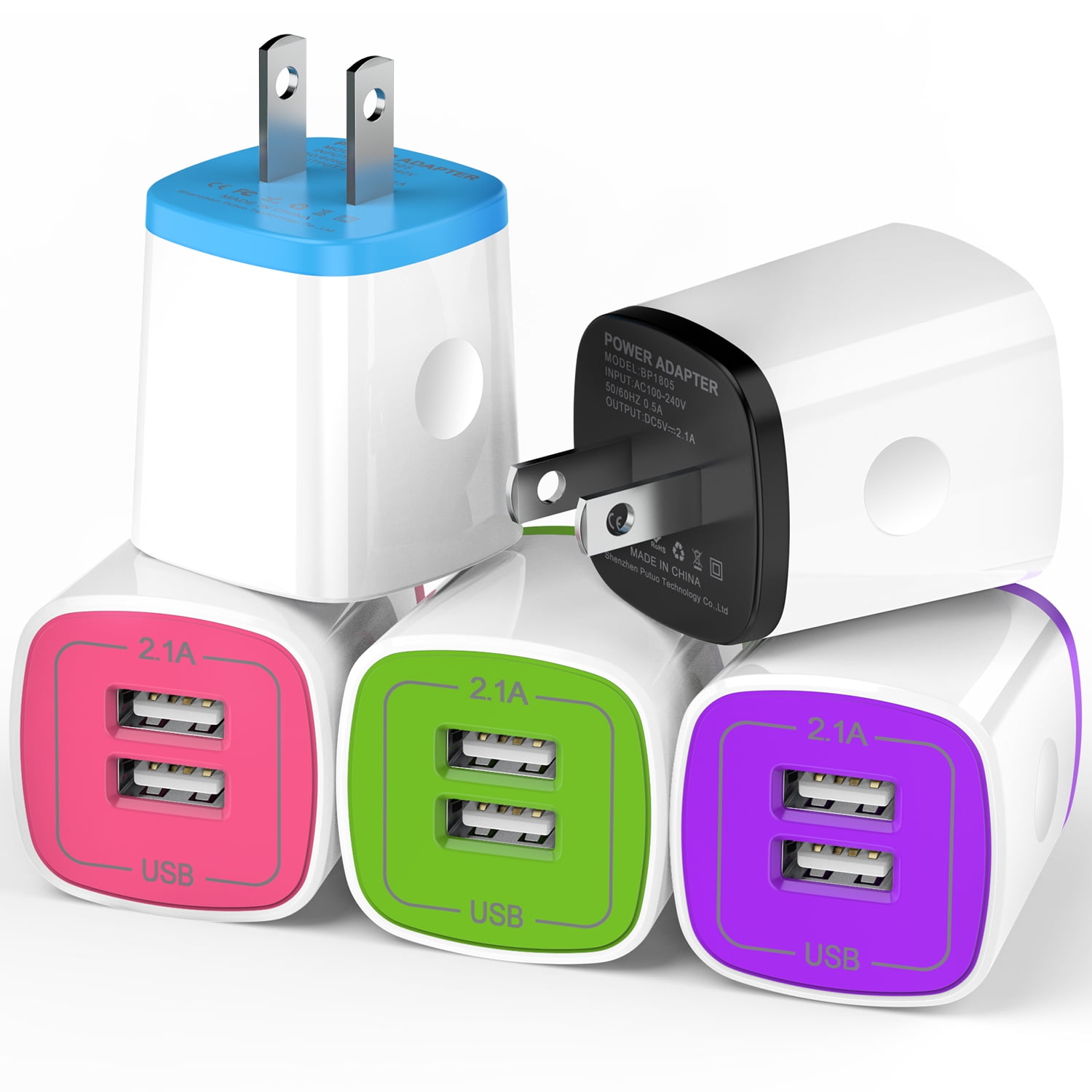 USB Charger Block,5Pack ABCPOW USB Wall Charger Block 2.1A Dual USB ...