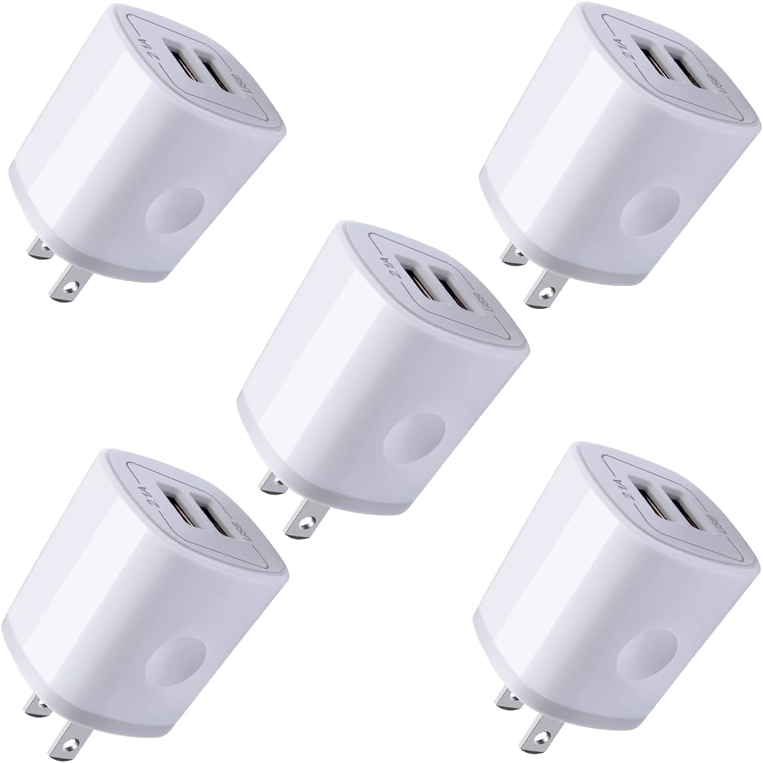 USB Charger Block,5Pack ABCPOW USB Wall Charger Block 2.1A Dual USB ...