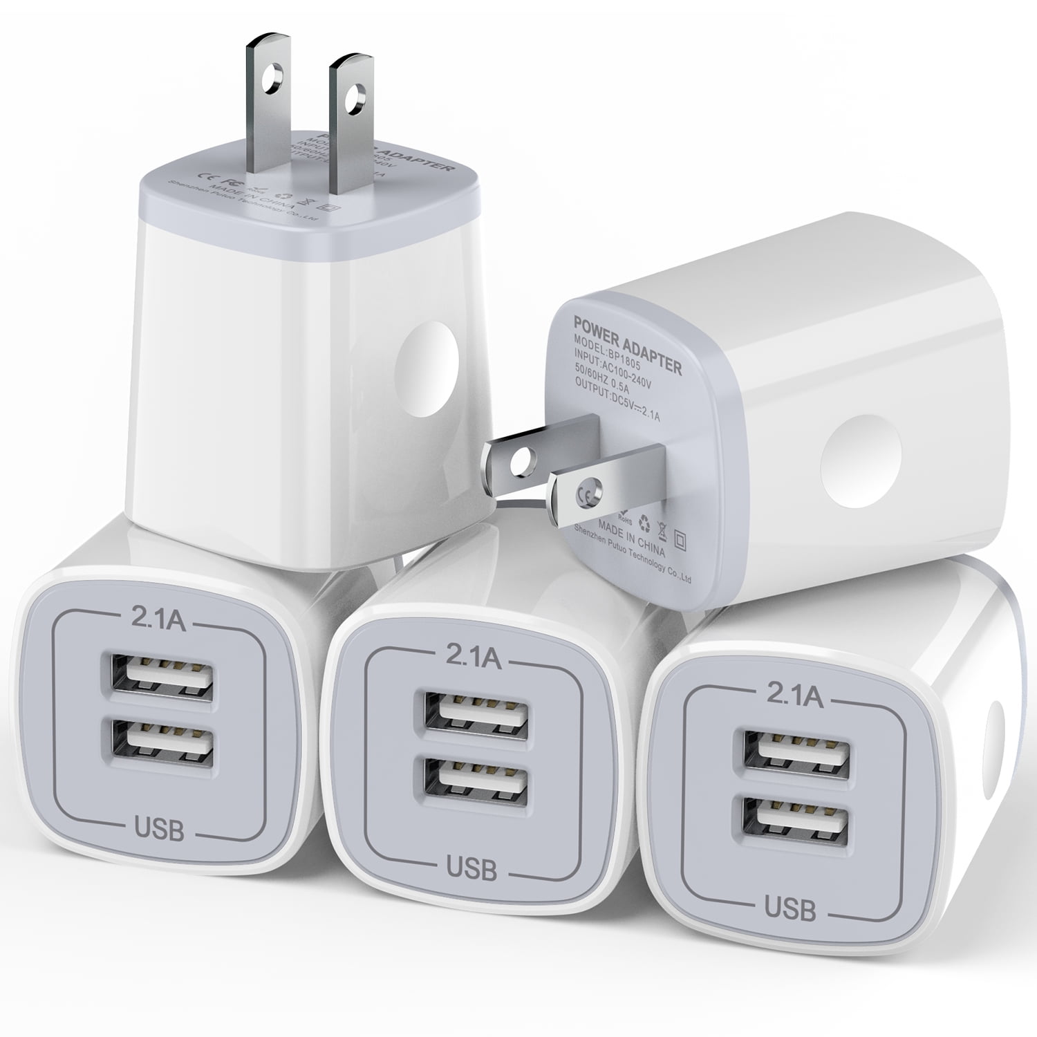 USB Charger Block,5Pack ABCPOW USB Wall Charger Block 2.1A Dual USB ...