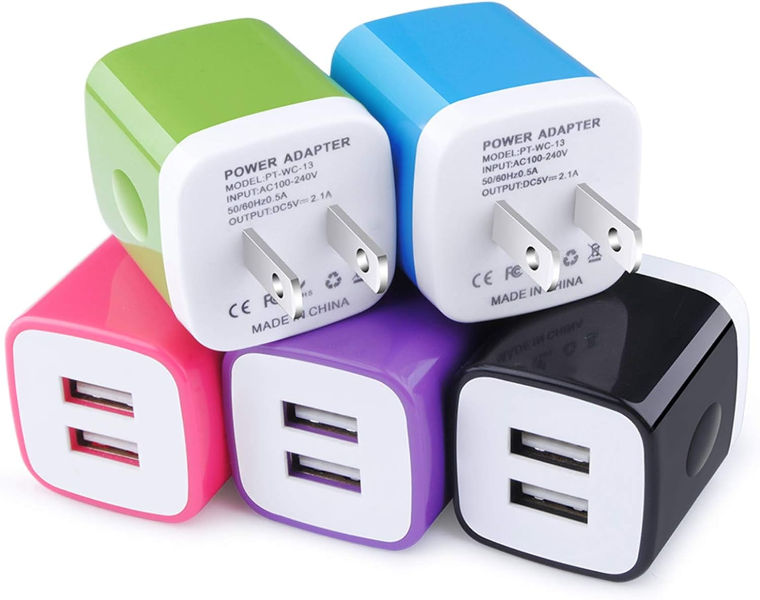 USB Charger Block,5Pack SixSim USB Wall Charger Block 2.1A Dual USB ...