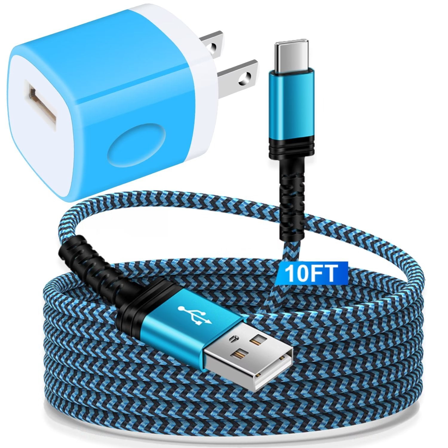 FiveBox USB Charger Block, 1A Wall Adapter, USB C Charging Cable 10ft ...