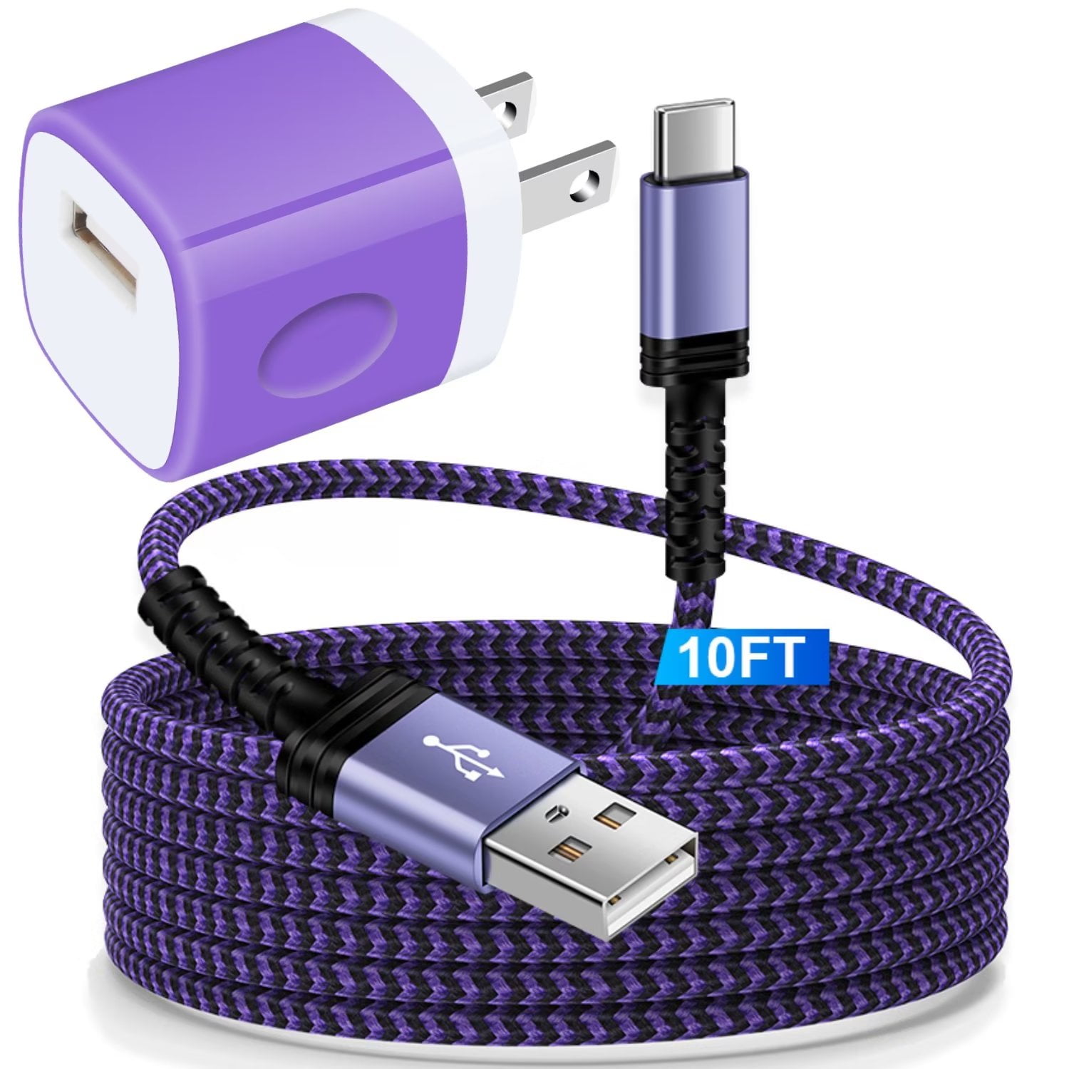 FiveBox High Speed USB Charger Block, 1A Wall Charger with 10ft Nylon ...