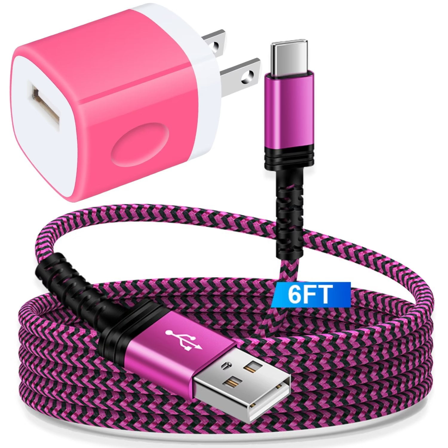 FiveBox High Speed USB Charger Block, 1A Wall Charger with 6ft Nylon ...