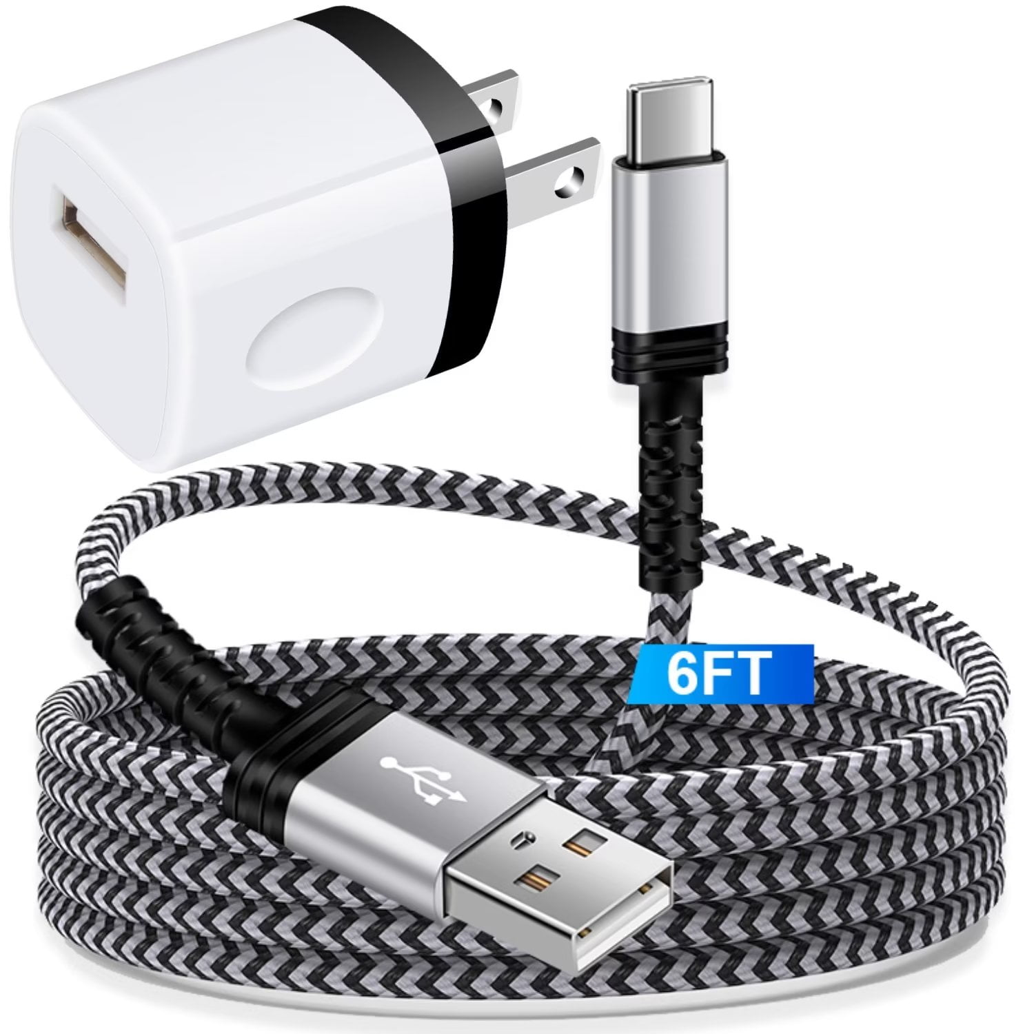 FiveBox High Speed USB Charger Block, 1A USB Wall Charger with 6ft Type ...