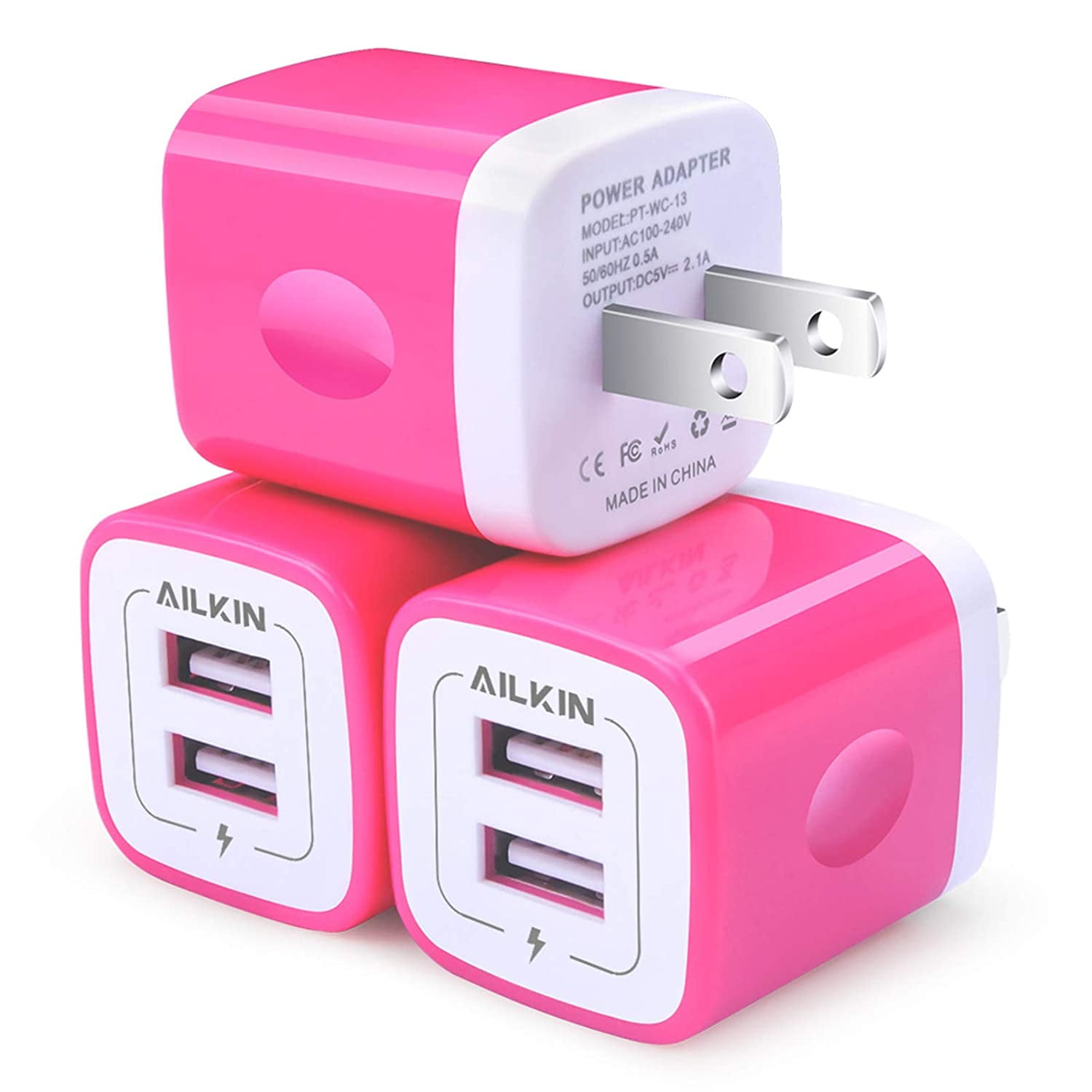 Ailkin USB Wall Adapter Charger Plugs, 2.1A Dual Port Fast Charging ...