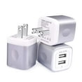 AILKIN USB Charger Block, Dual Port Fast Charge Adapter, 3-Pack, Silver ...