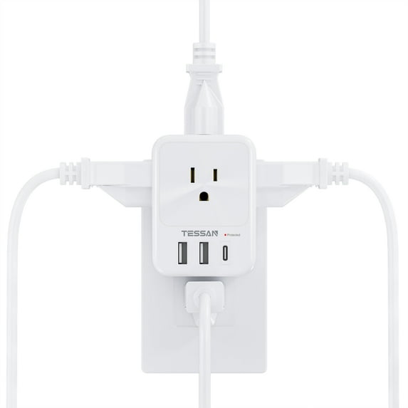 USB Charger Block, TESSAN Outlet Extender Surge Protector with USB C, 4 ...