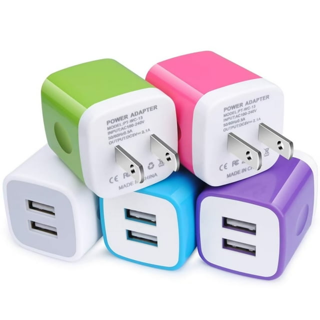 FiveBox 5Pack Dual USB A Wall Charger Block, Fast Charging Power ...