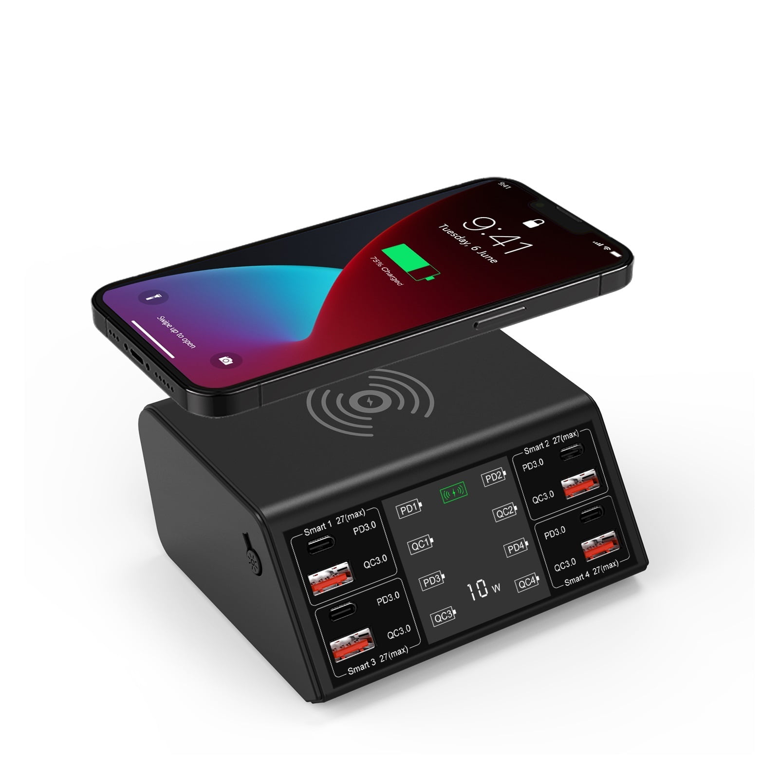 USB Charger PD QC3.0 USB C 100W 8 Port Fast Phone Charger Qi Wireless ...