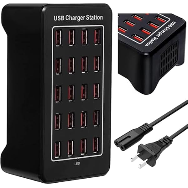 USB Charger Station, 20-Ports 100W/20A Desktop USB Charging Station ...