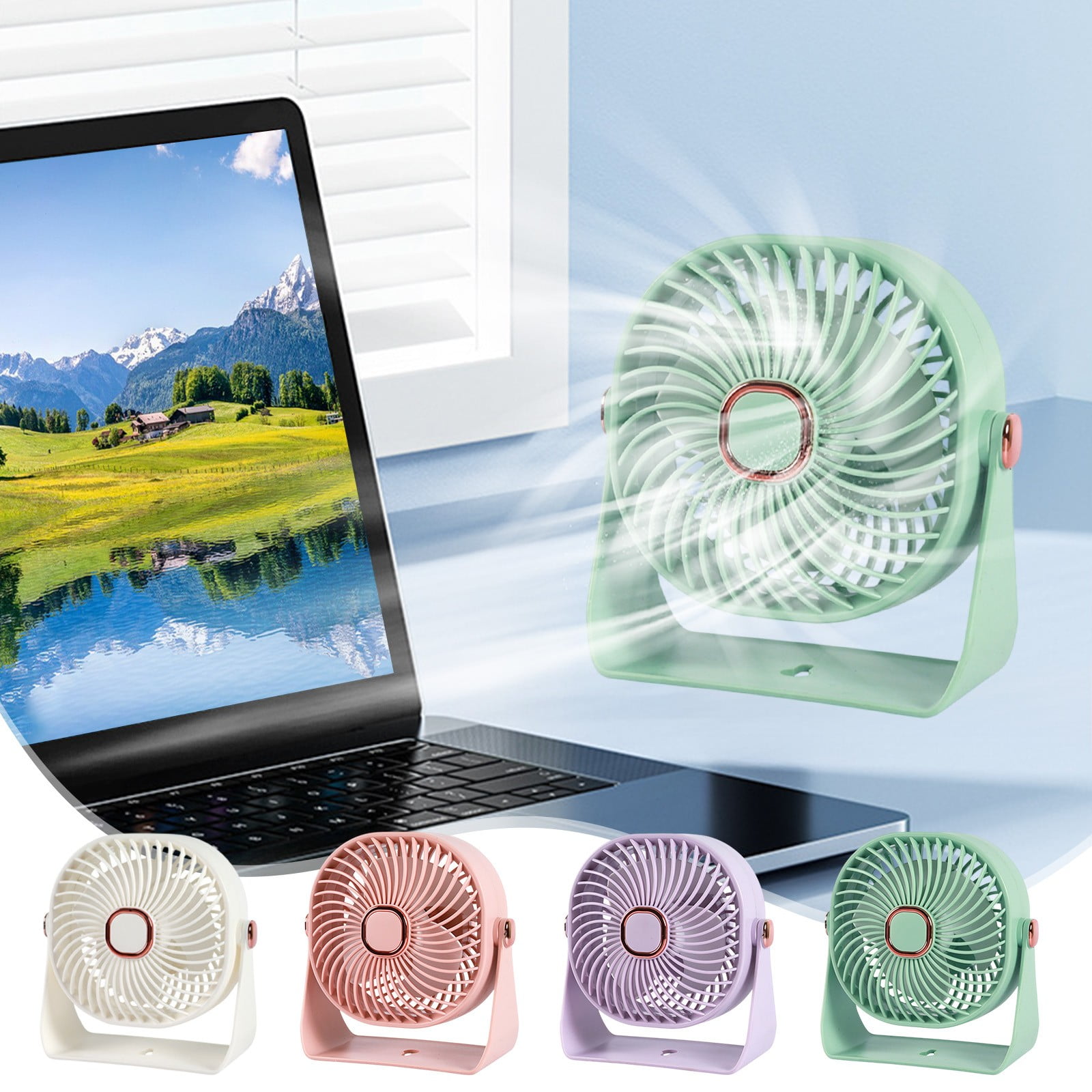 USB Charging Desk Fan, 3-Speed High Wind Power, Portable Hanging Mini ...