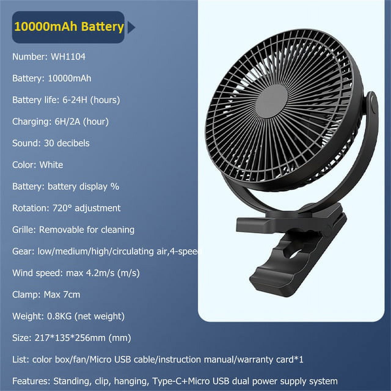 USB Charging Home Room Table Wireless Electric Fan Outdoor Travel ...