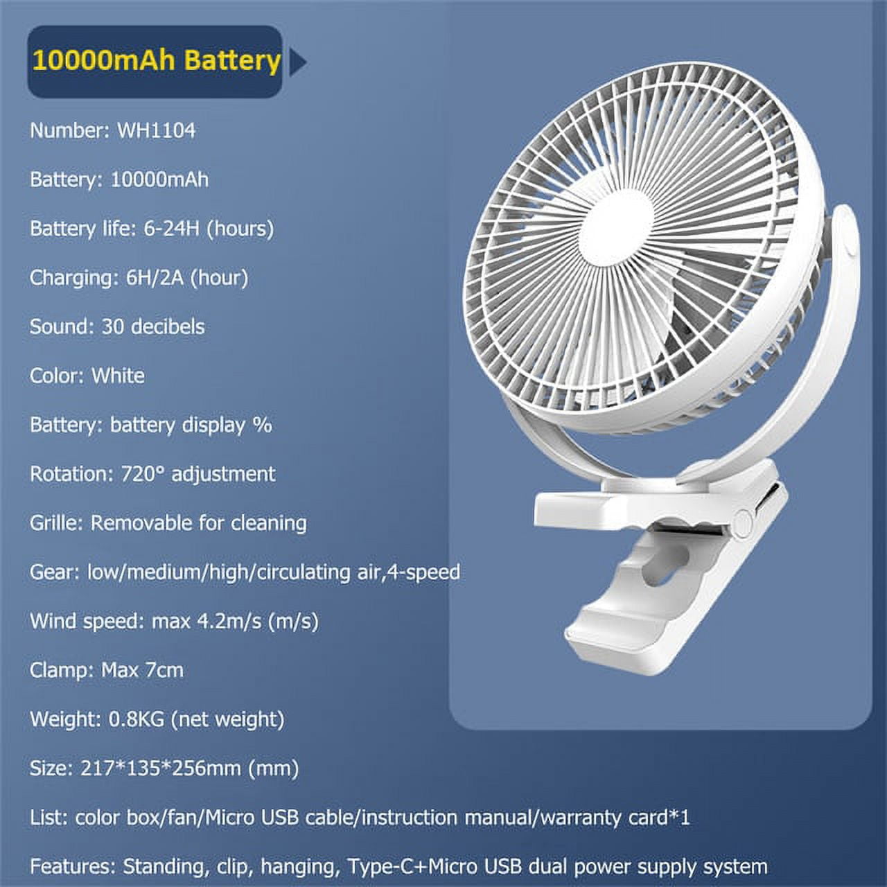 USB Charging Home Room Table Wireless Electric Fan Outdoor Travel ...