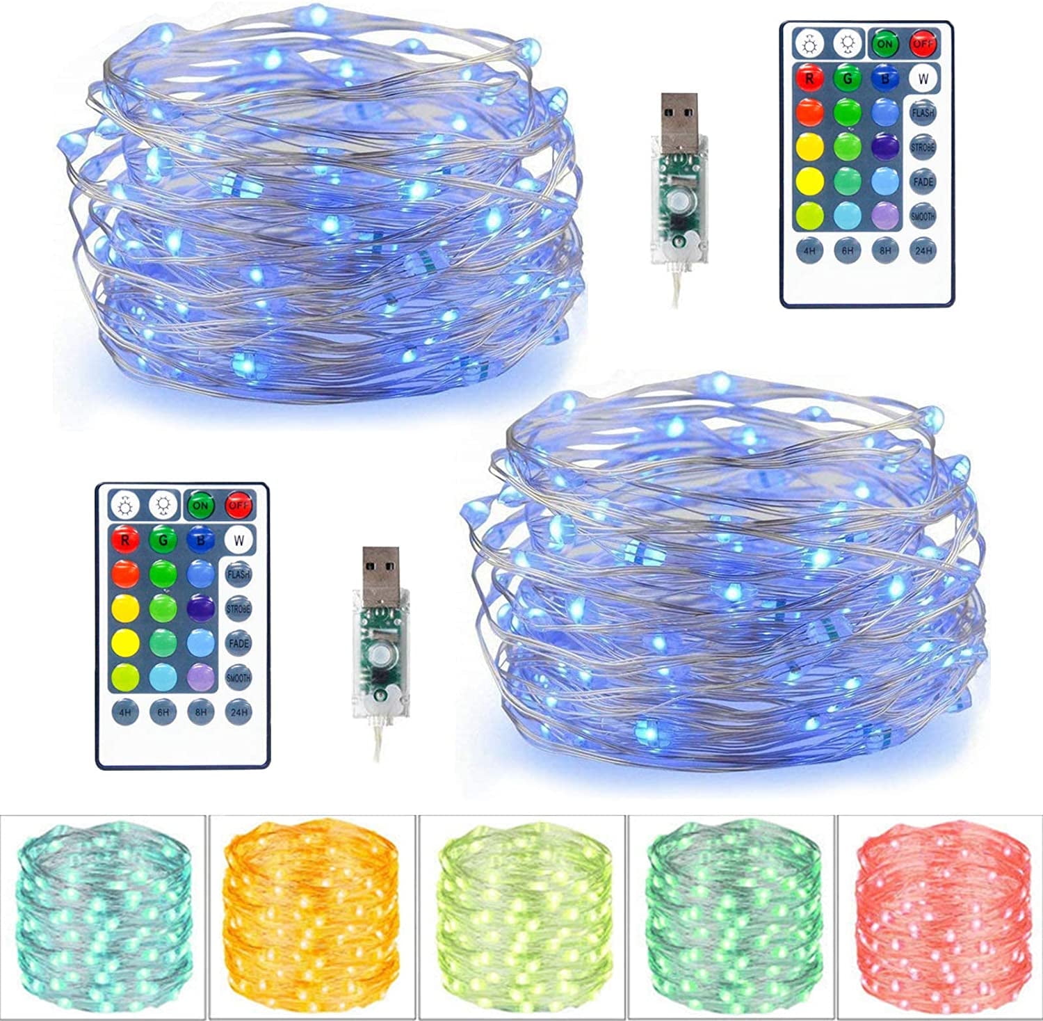 USB 66Ft 200 LED RGB Christmas Lights, Color Changing Fairy Lights with ...