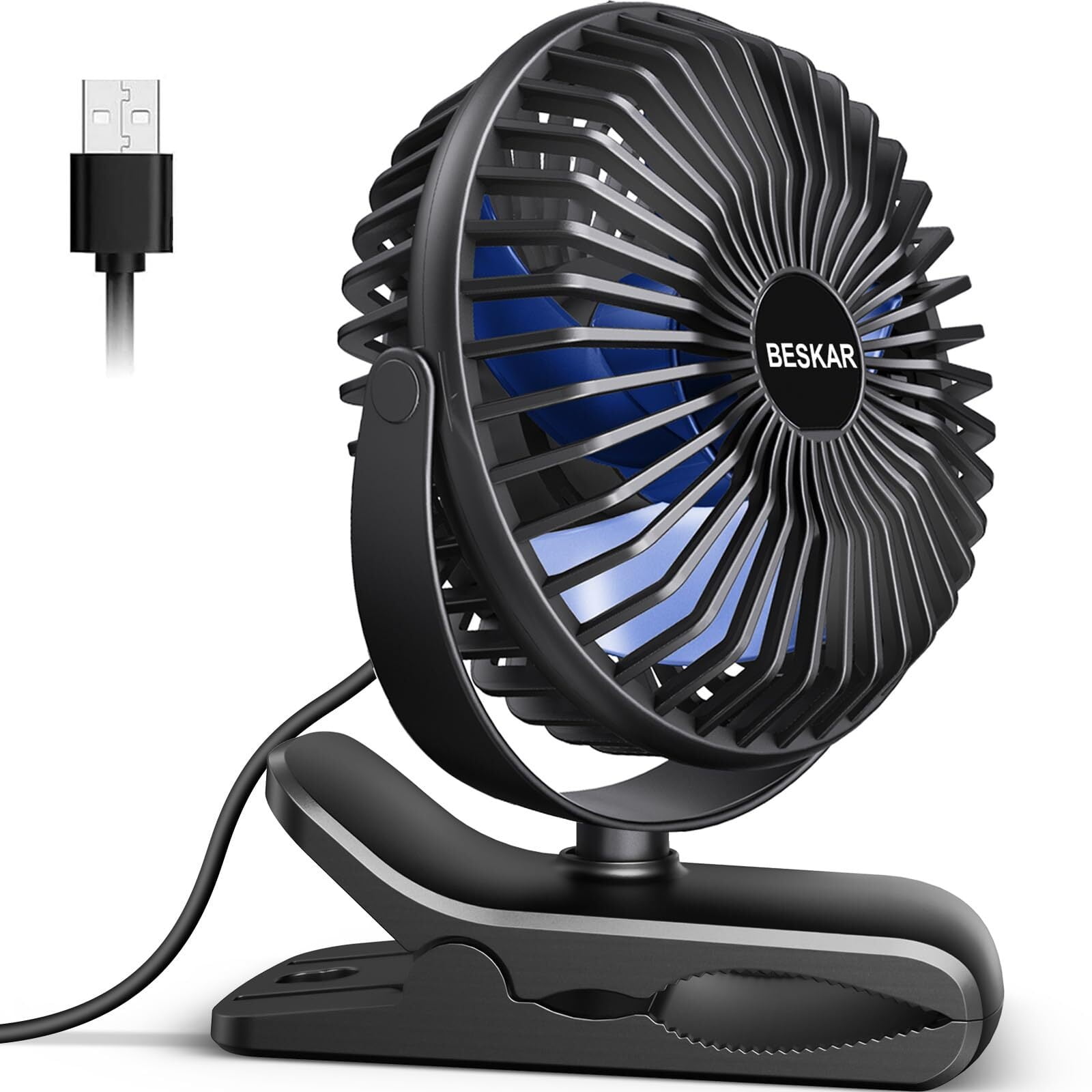 USB Clip on Fan, Portable Small Fan with Cord Powered, 3 Speeds Strong ...
