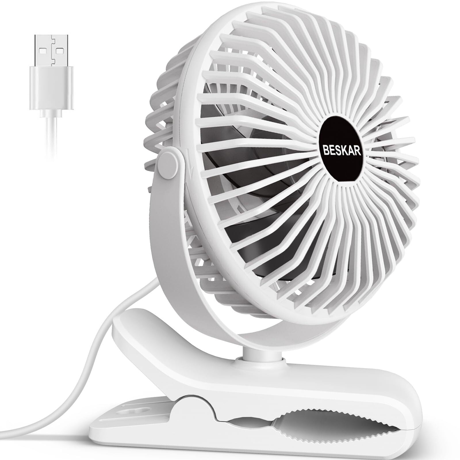 USB Clip on Fan, Portable Small Fan with Cord Powered, 3 Speeds Strong ...