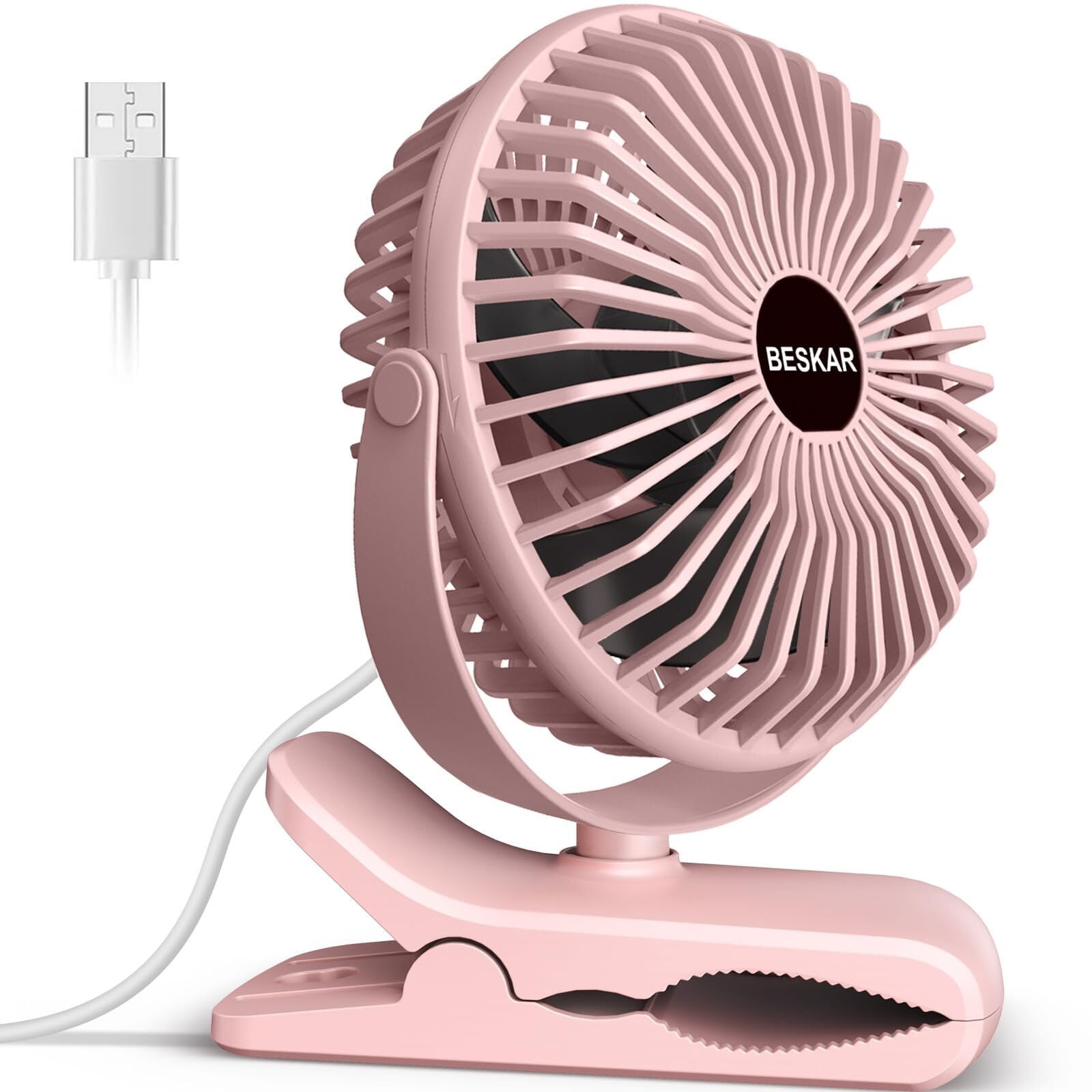 USB Clip on Fan, Portable Small Fan with Cord Powered, 3 Speeds Strong ...