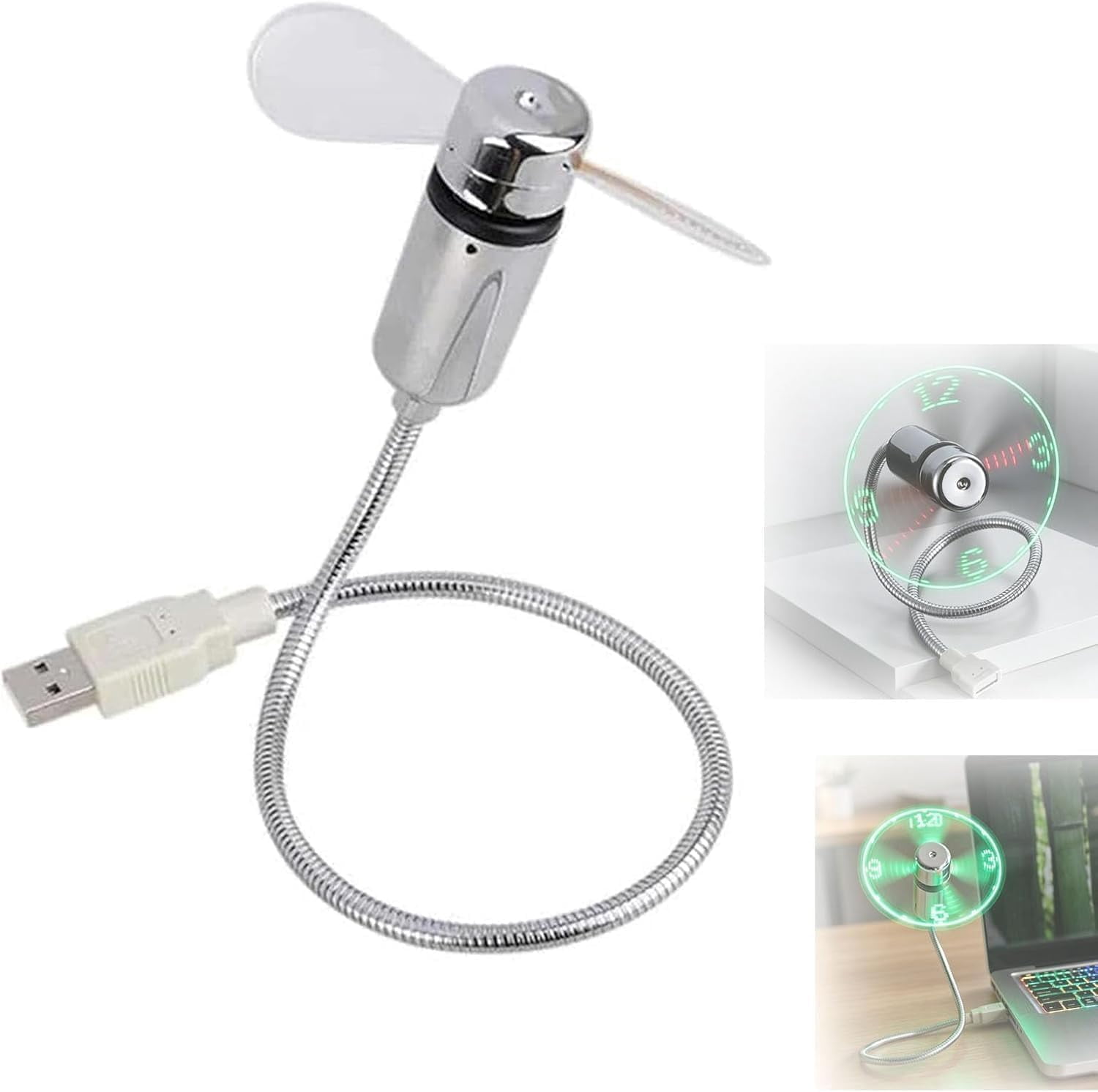 USB Clock Fan With Flexible Metal Hose, 2026 Upgrade Mini Gooseneck ...