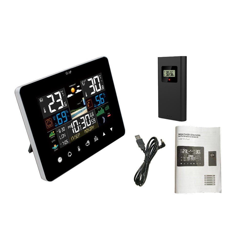USB Color Screen Touch Weather Station Clock with Indoor Outdoor ...