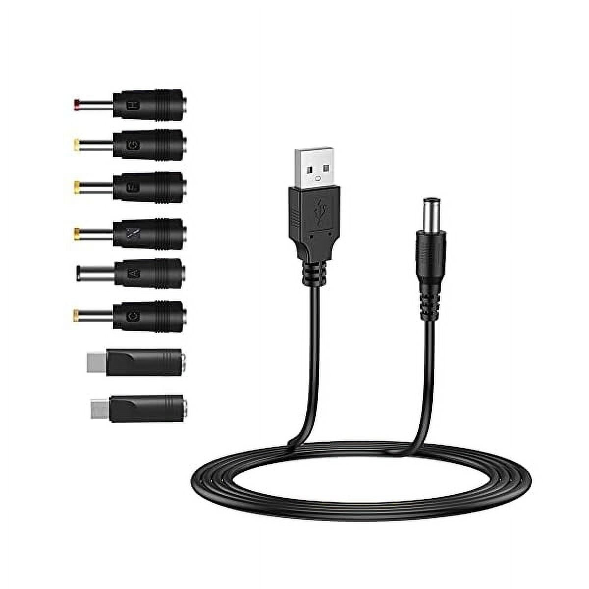 USB to DC 5V Power Cord, Universal DC 5.5x2.1mm Cable with 8 Connectors (6.4x4.4, 5.5x2.5, 4.8x1 ...