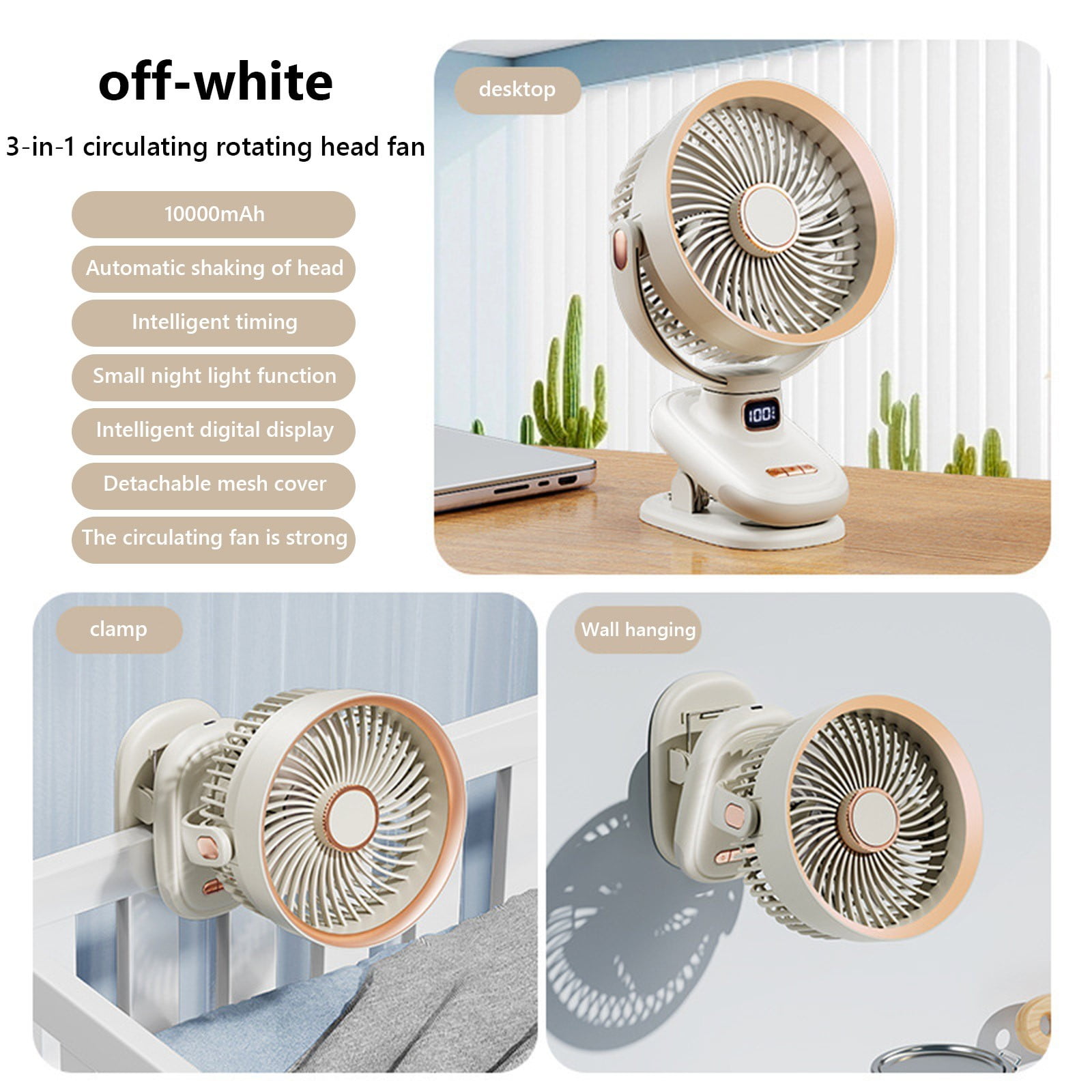 USB Desk Fan - 2025 New Clip Circulation Fan Night Light Lighting Mini ...