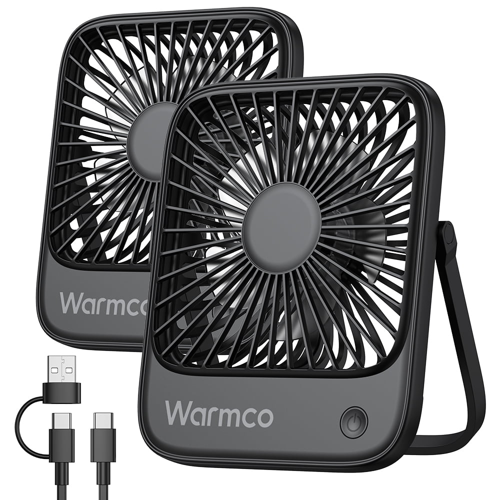 USB Desk Fan 2Pack, USB C Corded Powered Personal Fan, Strong Airflow ...