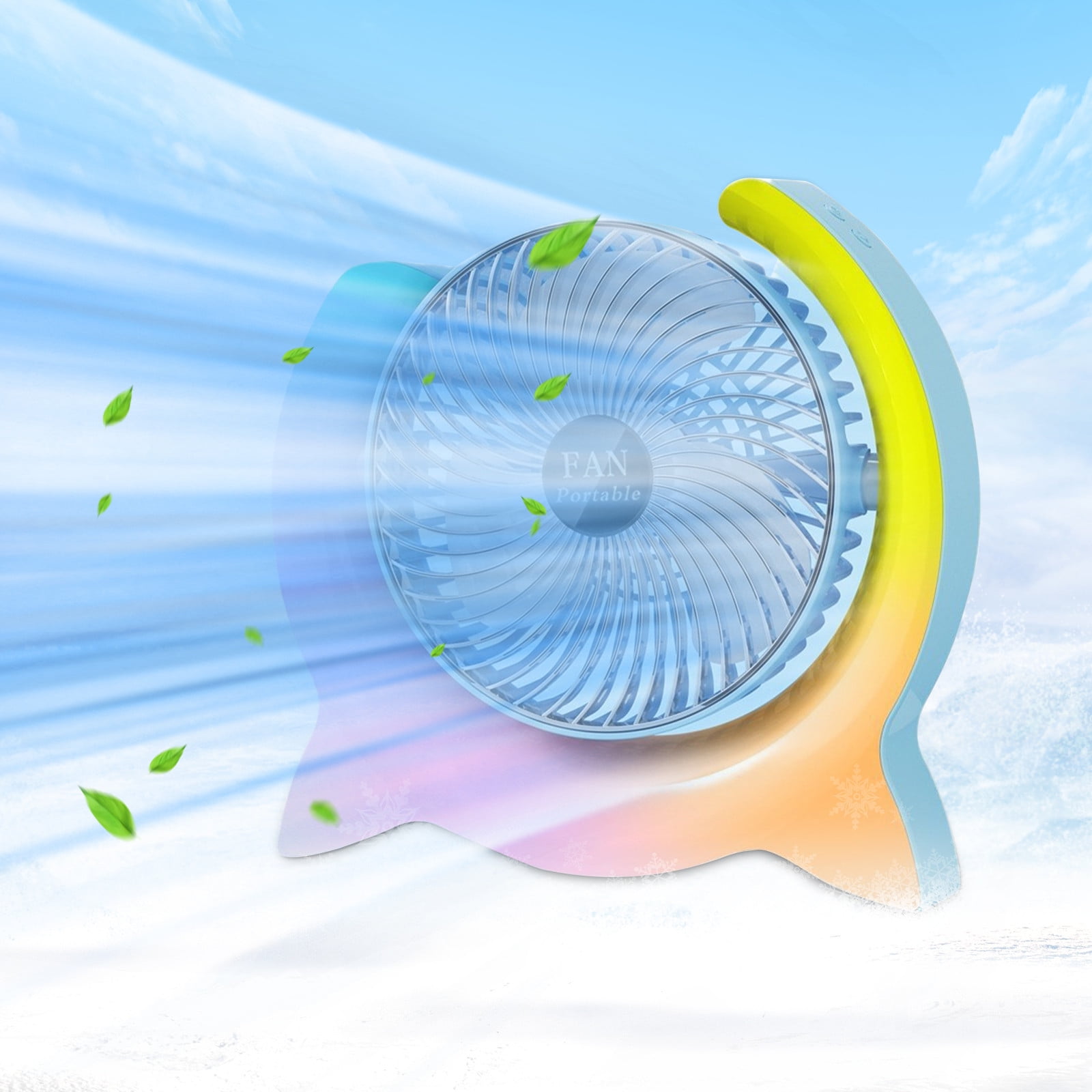 USB Desk Fan, Adjustable Portable Rechargeable Fan with RGB Light, 3 ...