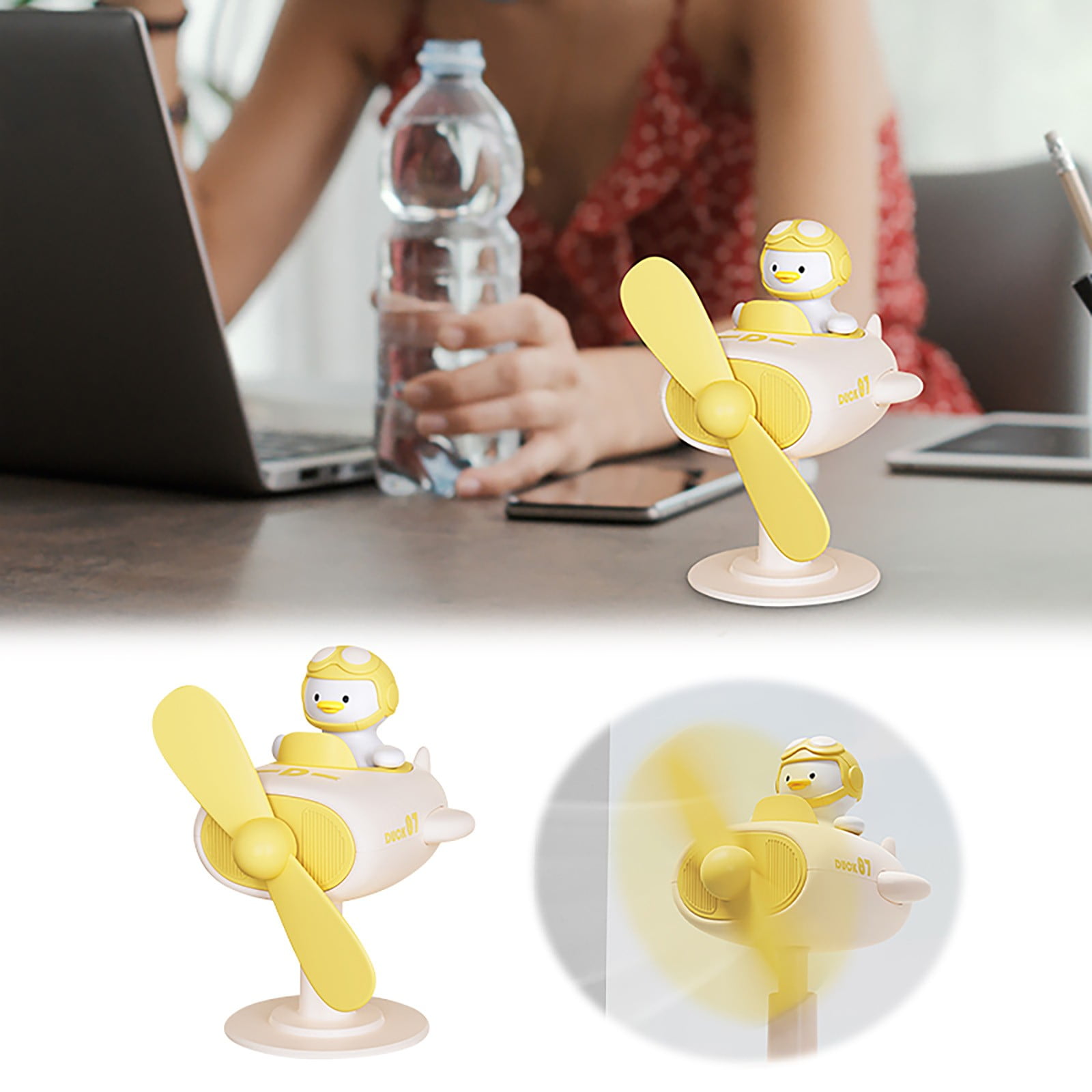 USB Desk Fan Cute Little Yellow Shape USB Powered Small Fan Air ...