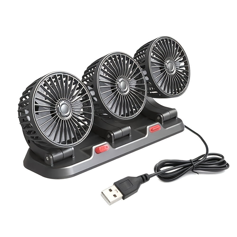 USB Desk Fan with 3 Adjustable Fan Heads, Portable Personal Fan Black ...