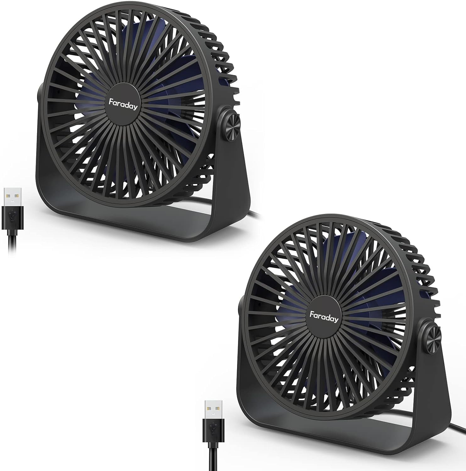 USB Desk Fans 5 Inches 2 Pack Portable Table Fans 360° Head Rotation ...