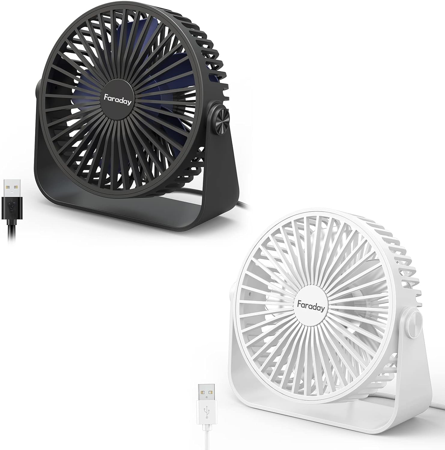 USB Desk Fans 5 Inches 2 Pack Portable Table Fans 360° Head Rotation ...