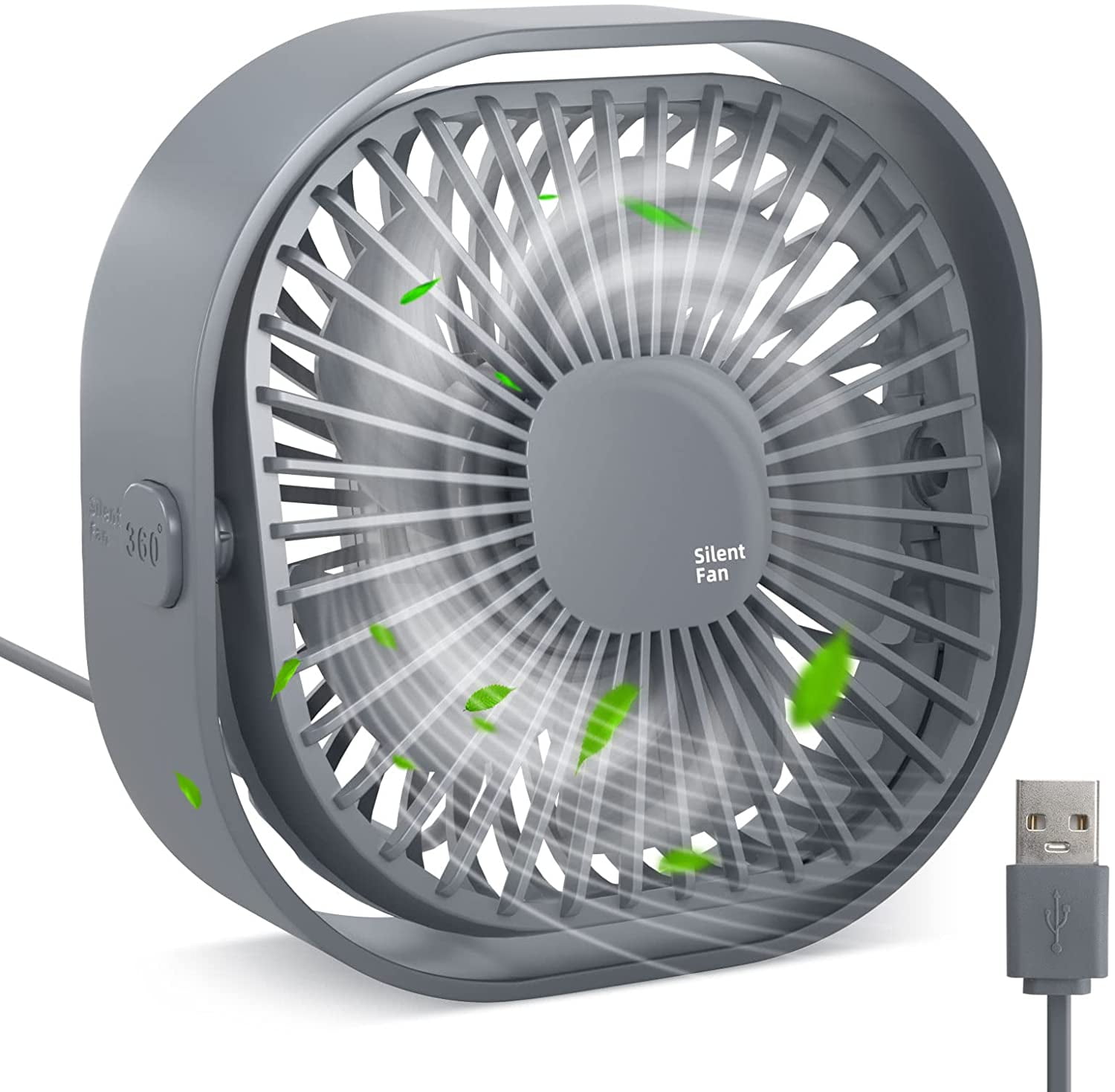 USB Desk Fans Powerful 360°Rotation Desktop Fan Strong Wind Computer 3 ...