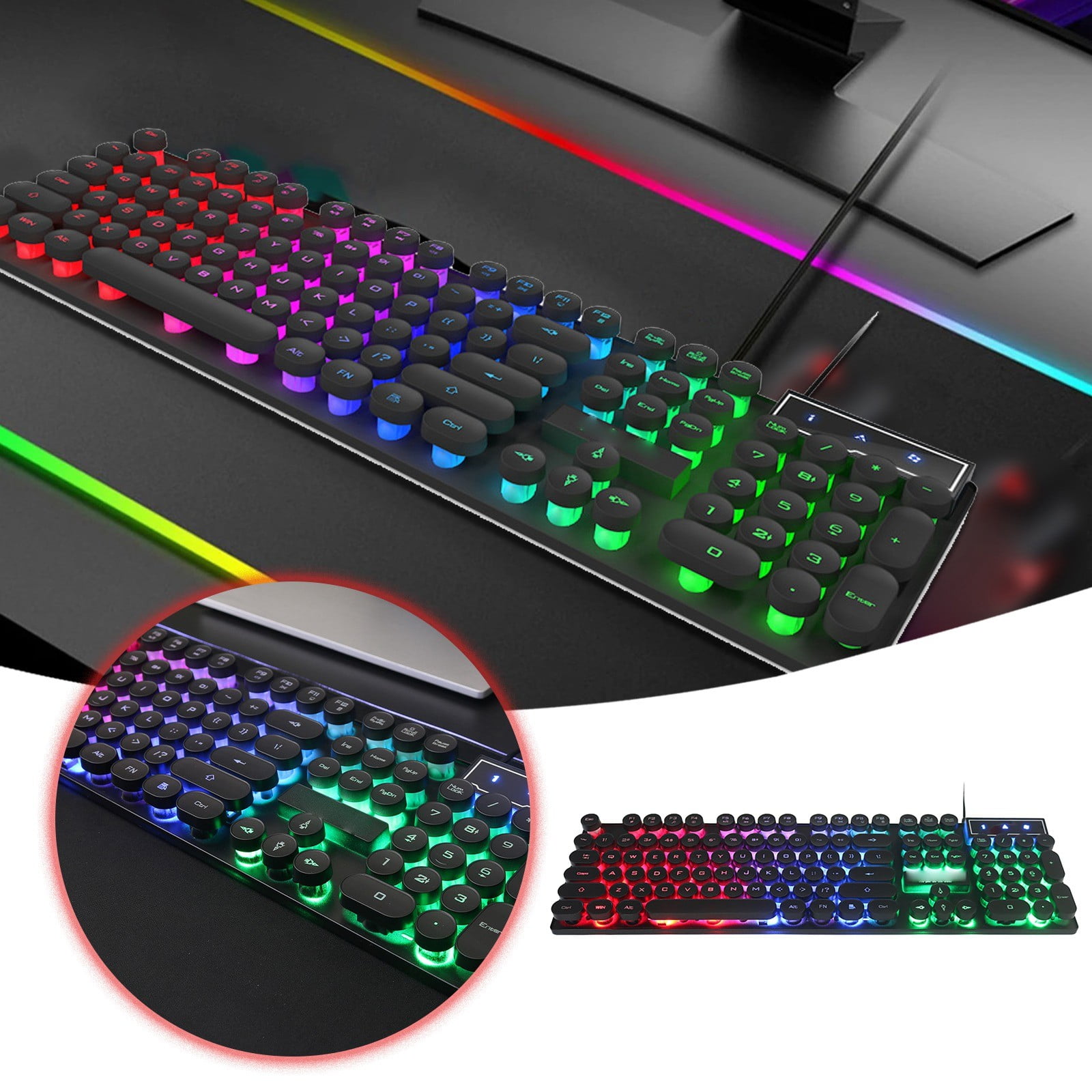USB Desktop Punk Mechanical Gaming Keyboard With Suspended Round Cap ...