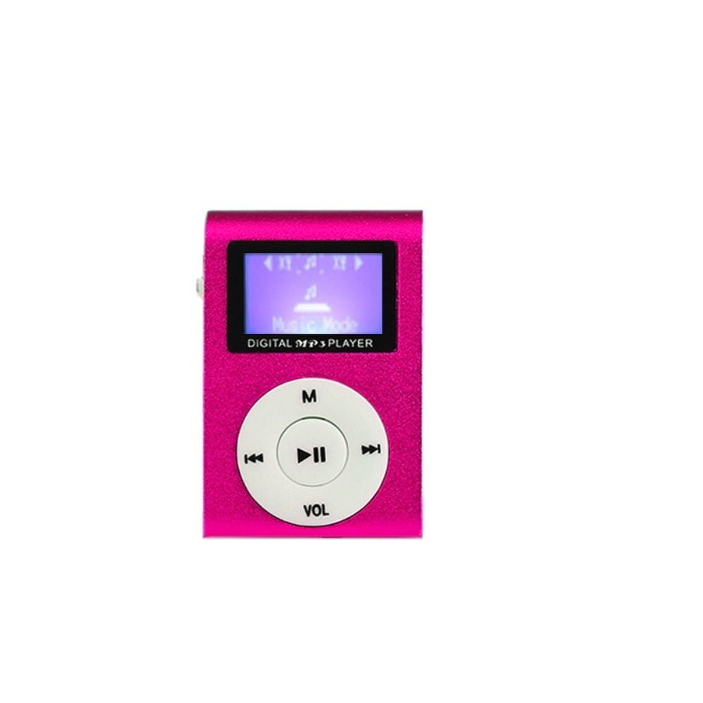 USB Digital Support 32GB Micro SD LCD Screen MP3 Player Metal Clip Music Media ROSE RED ...