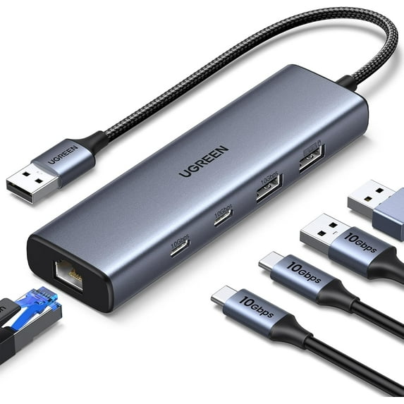 USB to Ethernet Adapter, 5 in 1 USB Hub with Ethernet with 2* USB-C 3.2 ...