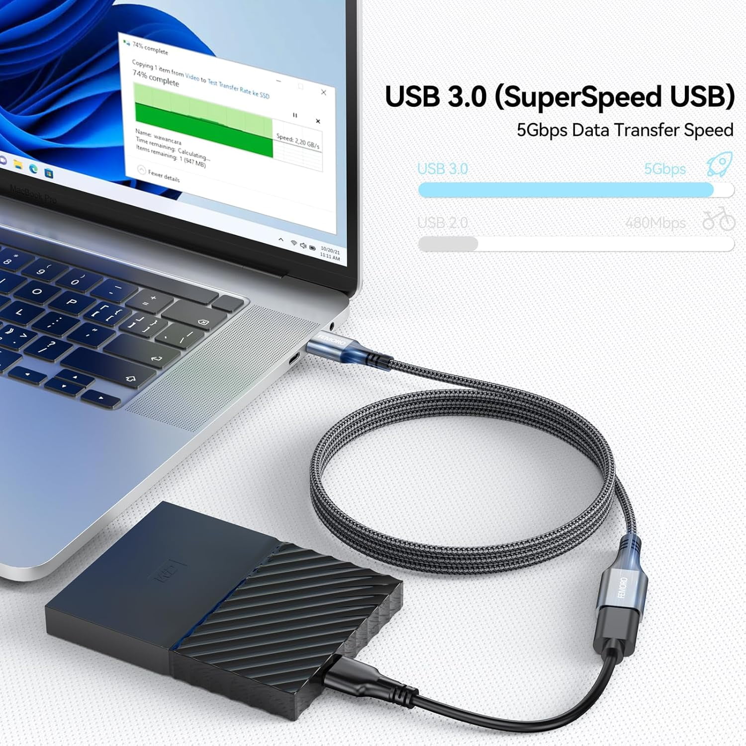 USB Extension Cable 3ft Pack of 2 Type A 3.0 5Gbps Data Transfer & 15W ...