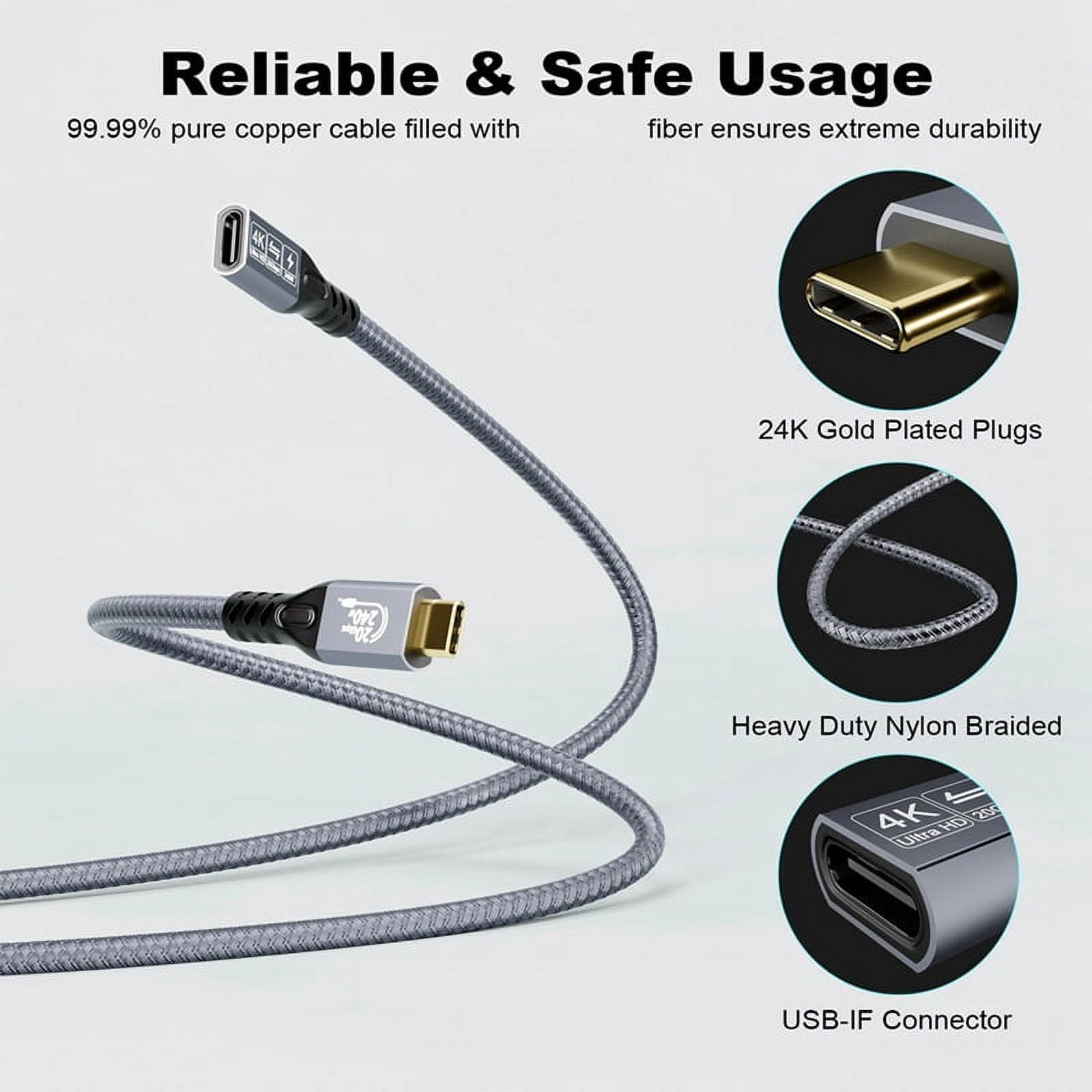 USB Extension Cable 4K Type-C Male to Female Ultra HD 20Gbps 240W Data ...