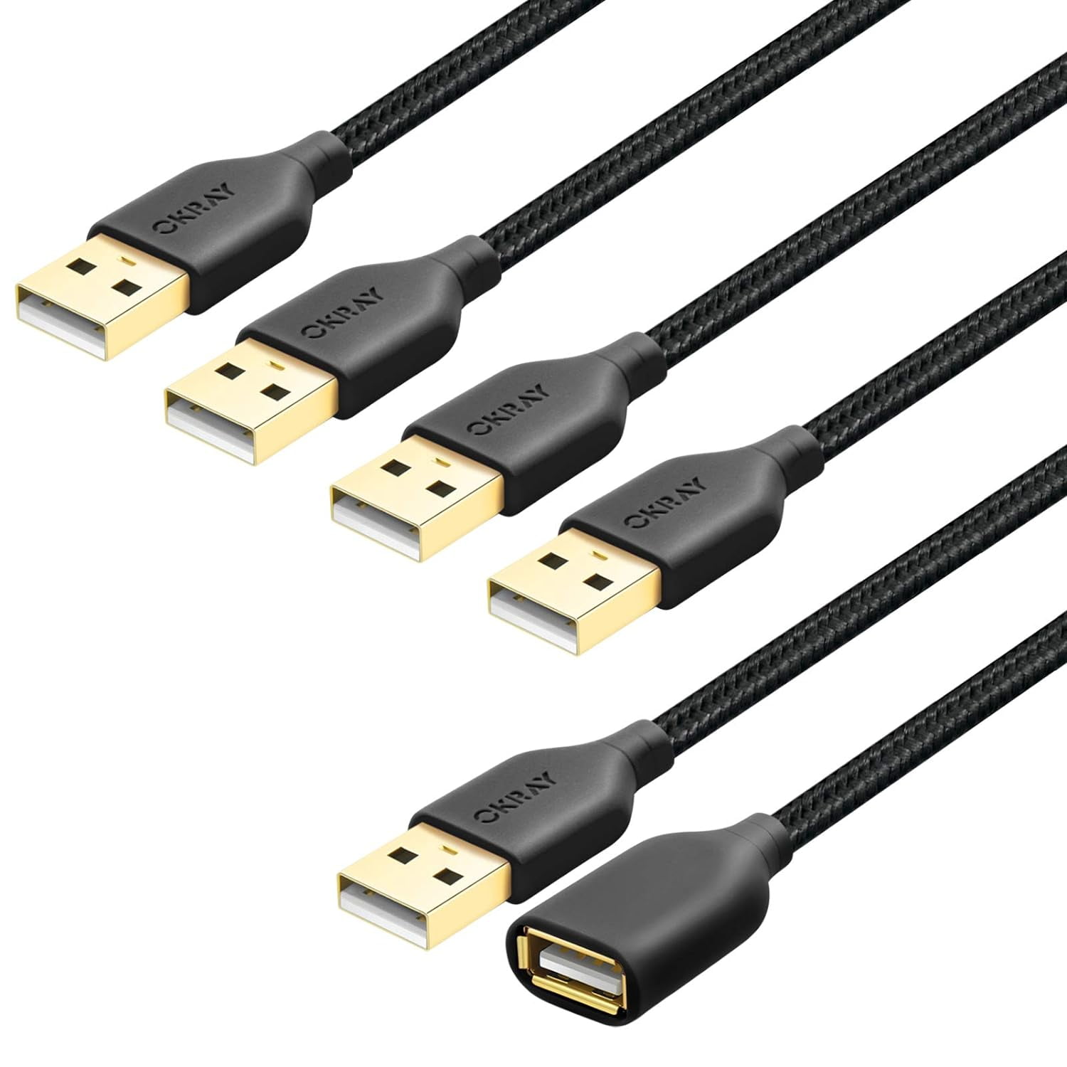 USB Extension Cable 5 Pack, 6FT Nylon Braided USB 2.0 Extension Cables ...