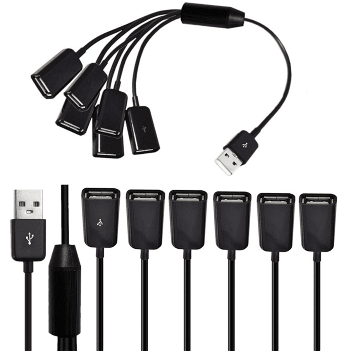 USB Extension Cable 6 in 1 USB Charge Fast 3A Charging Date Cable Y ...