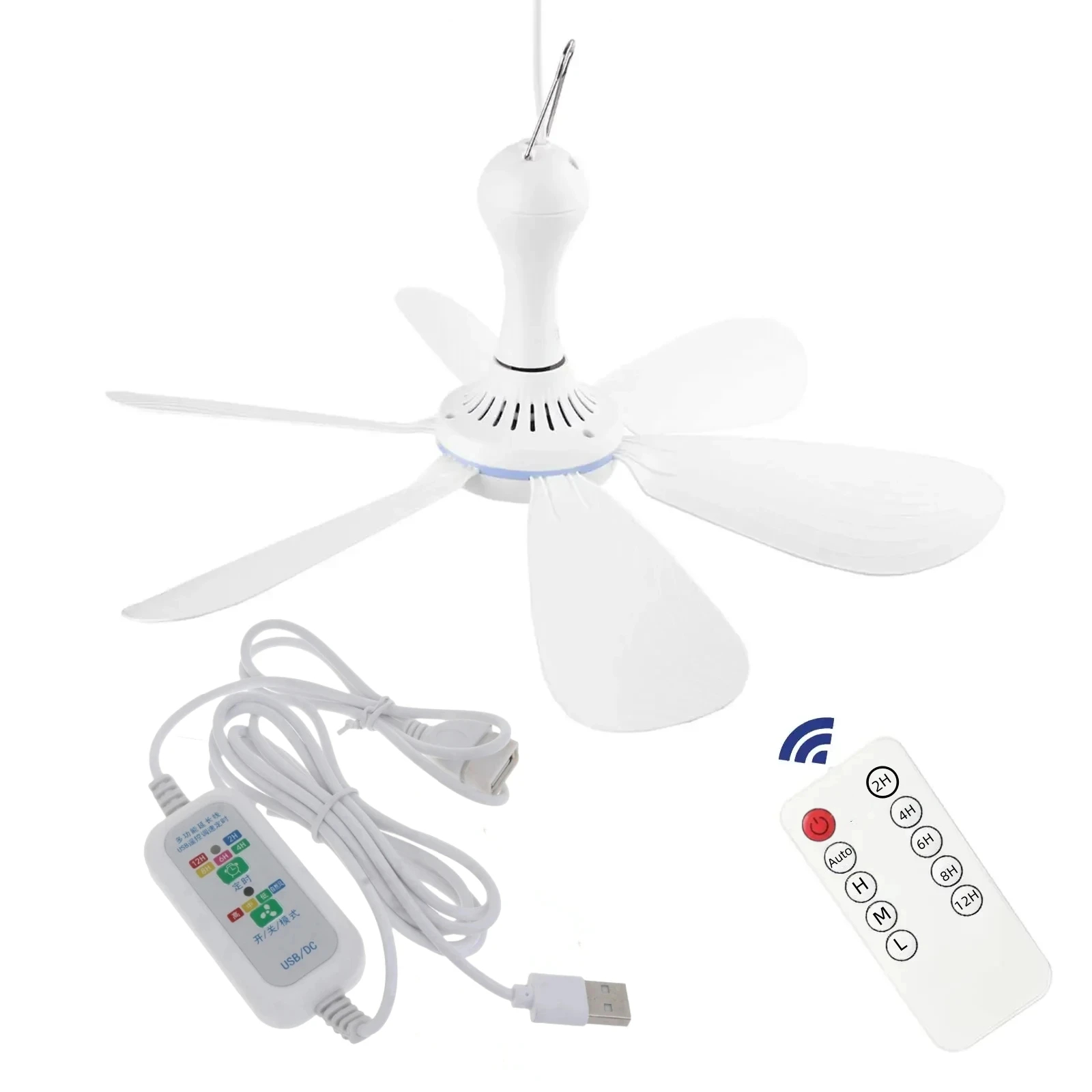 USB Fan Silent 6-blade Ceiling Fan 4-speed Hanging Fan for Camping Bed ...