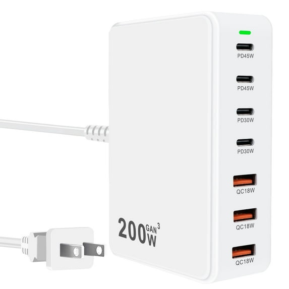 USB Fast Charger Block 200W usbc Charging Block, Upgraded GaN 7-Port ...