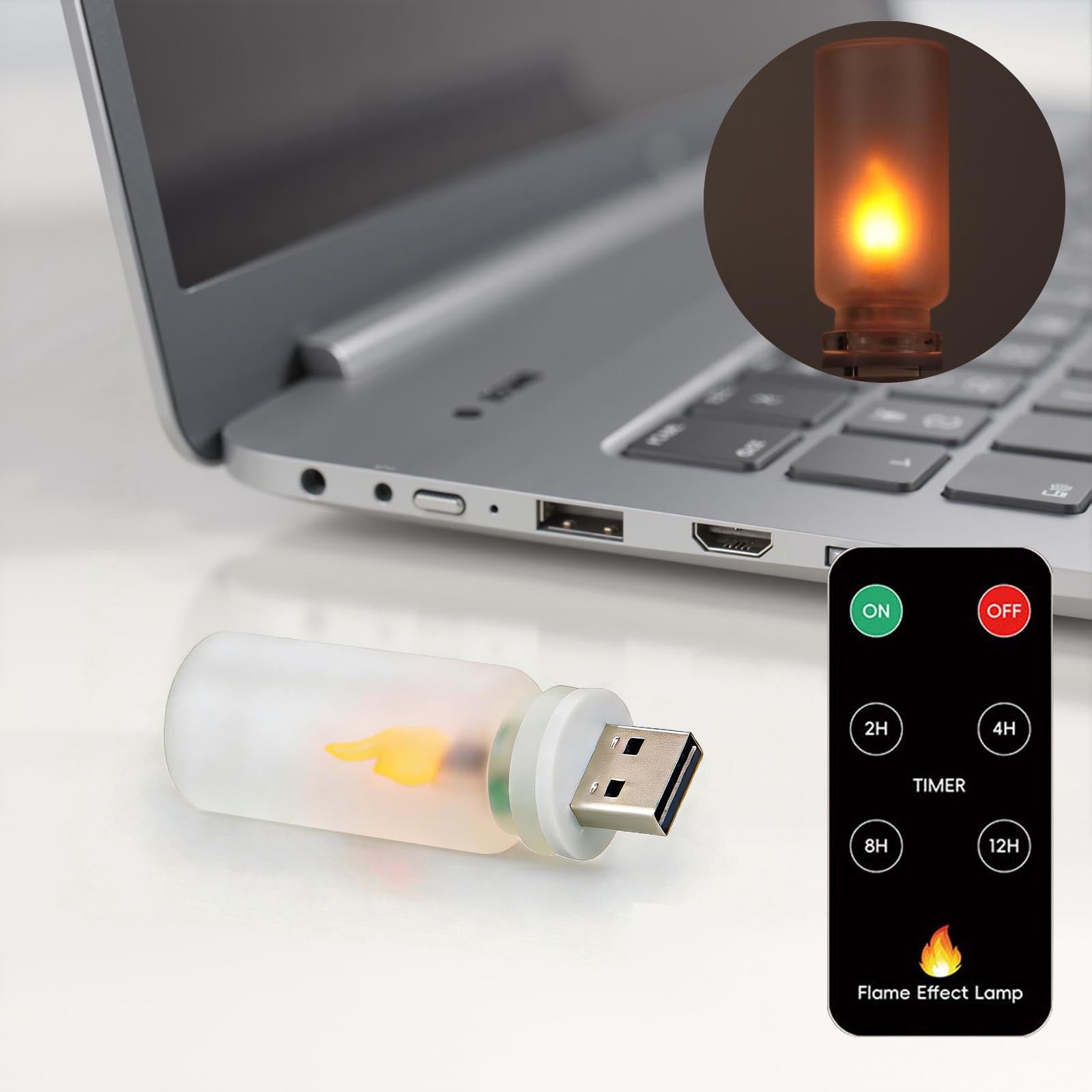 USB Flame Lamp, Realistic Flickering LED Candle in Glass Bottle, Remote Controlleds Ambient ...