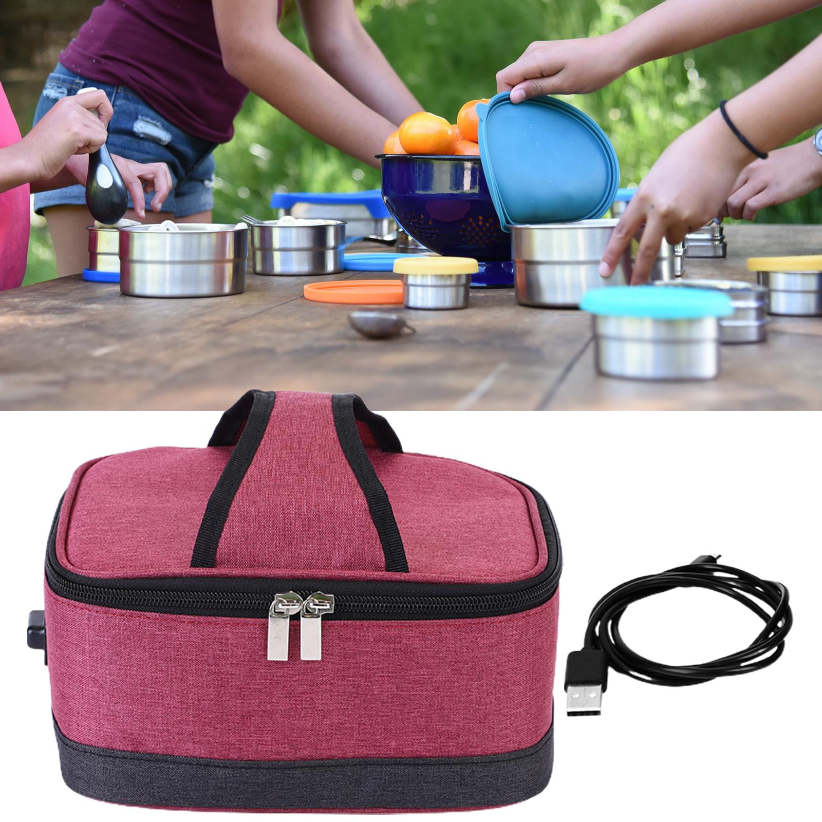 USB Food Heating Bag Container Lunch Heater Tote Electric Heated Lunch ...