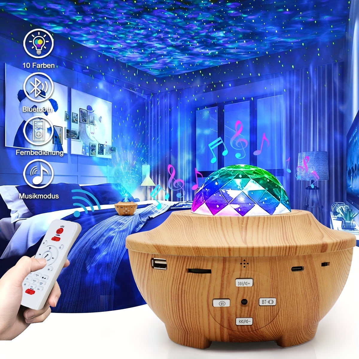 USB Galaxy Star Projector - Remote Control 16 Colors 10 Modes Music ...