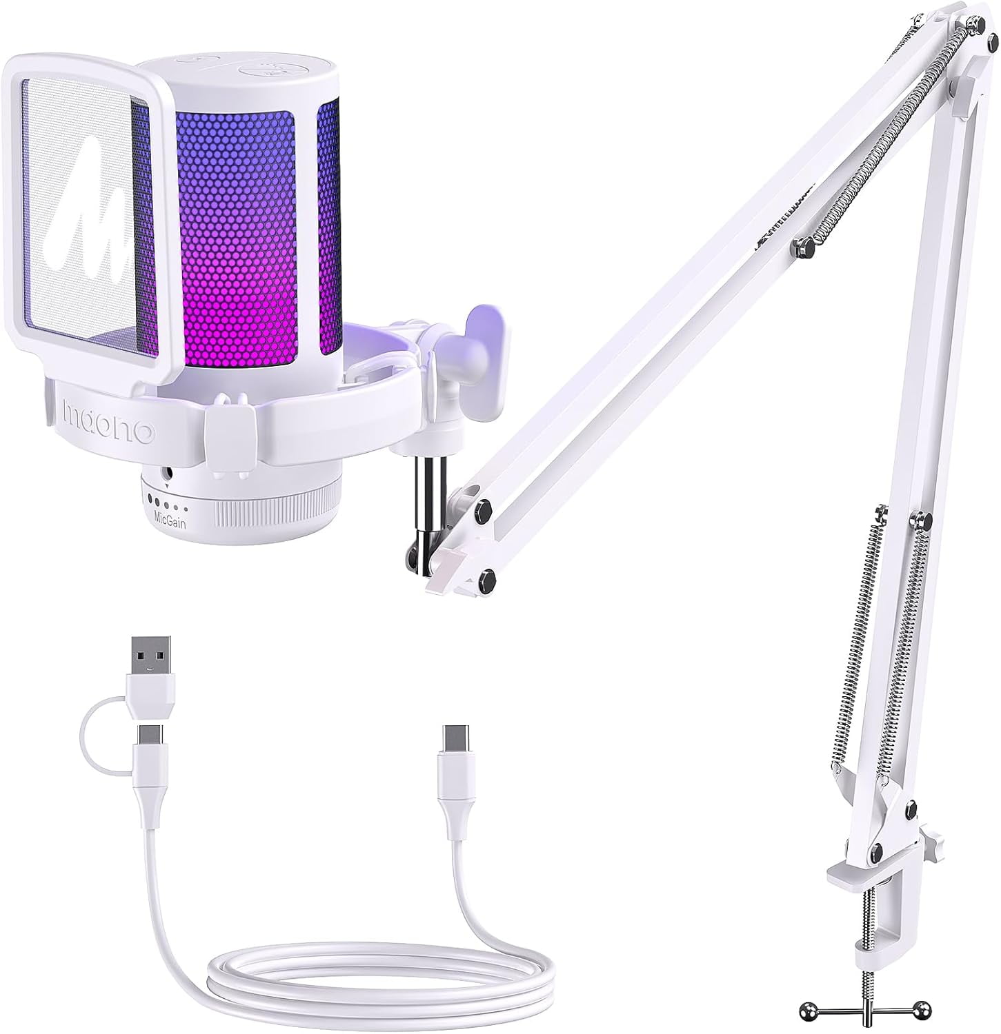 USB Gaming Microphone with Noise Cancellation, RGB Condenser Microphone ...