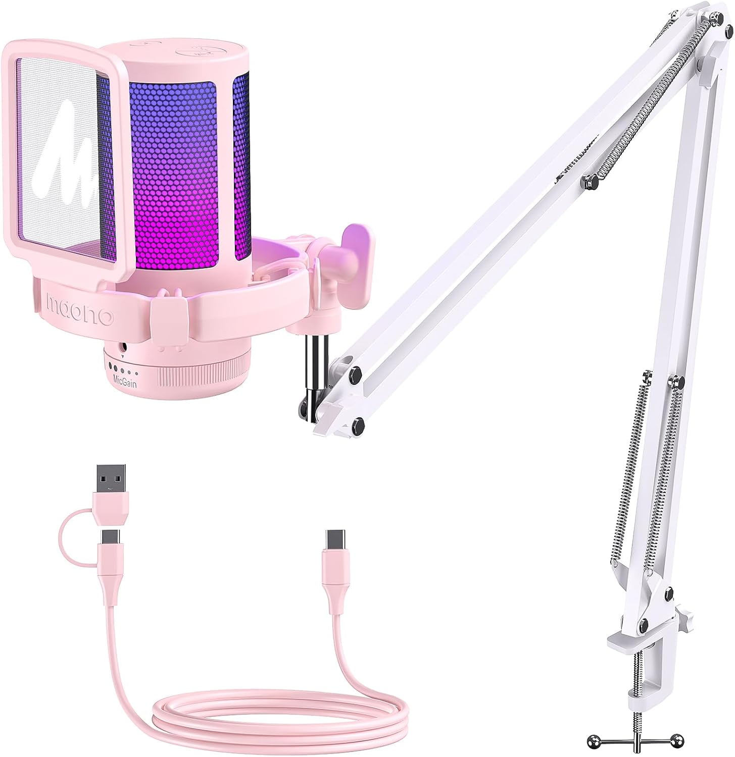 USB Gaming Microphone with Noise Cancellation, RGB Condenser Microphone ...