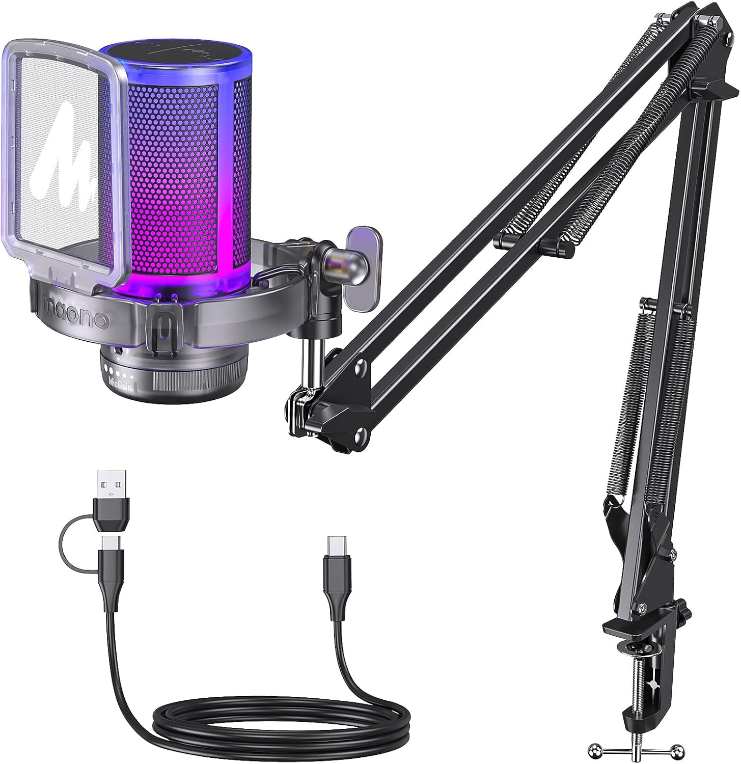 USB Gaming Microphone with Noise Cancellation, RGB Condenser Microphone ...