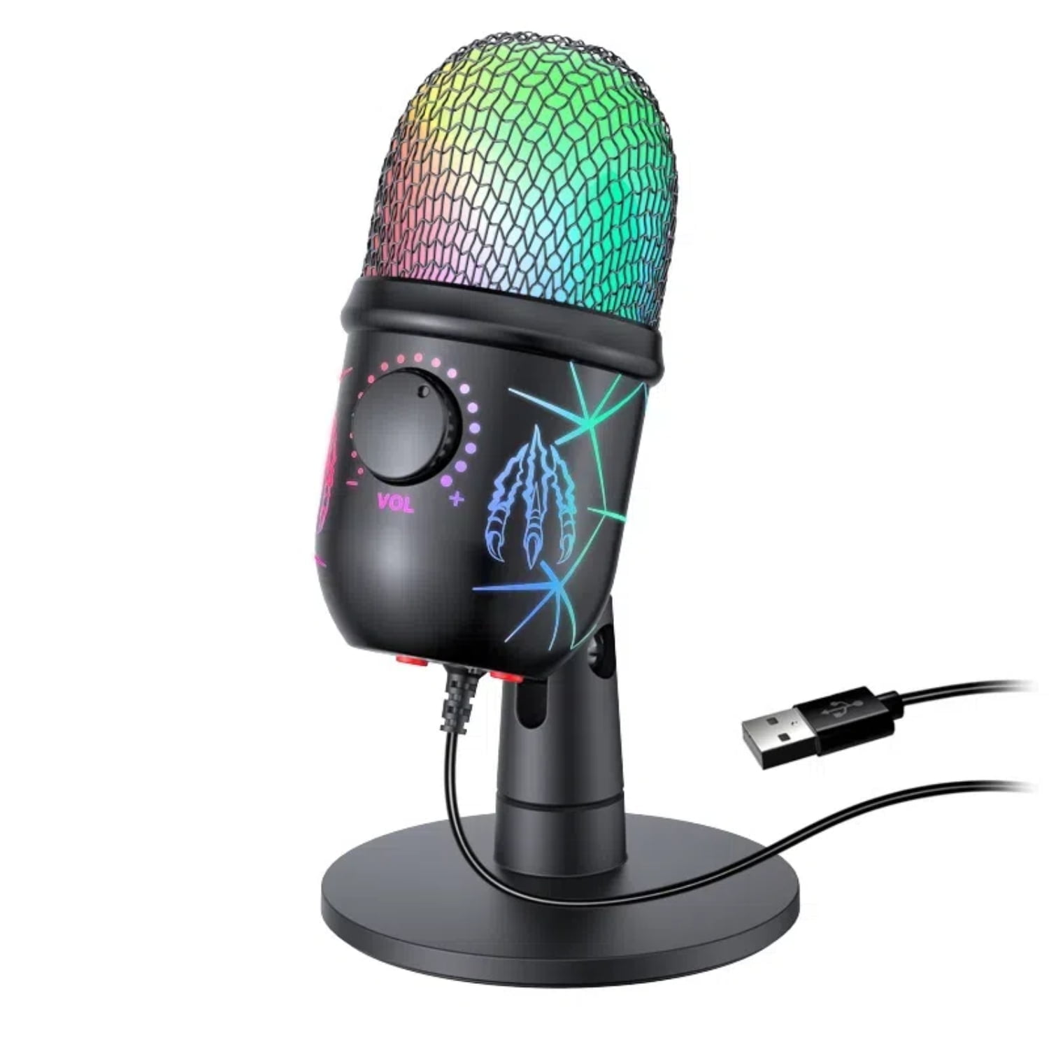 USB Gaming Microphone for PC, Programmable Condenser Mic with RGB Light ...