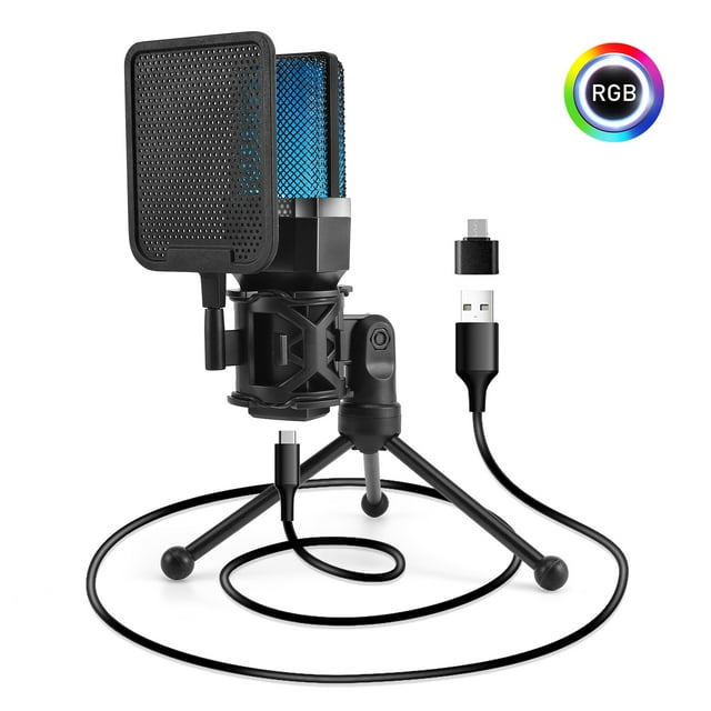 USB Gaming Microphone, X1S RGB Wired Microphone for PC Computer ...