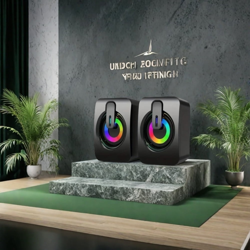 USB HIFI Stereo Speakers with RGB LED & Built-in Mic for PC Laptop ...
